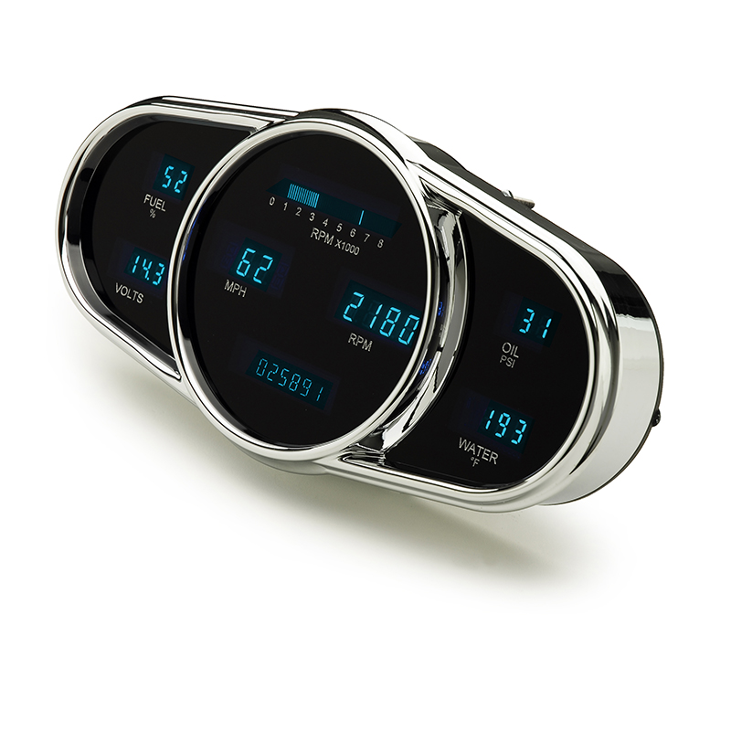 Dakota Digital 6-Gauge MultiLevel VFD System - Teal: Classic Car Interior